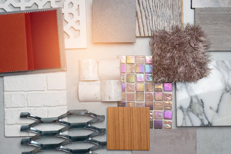 Samples of Material, Wood , on Concrete Table.Interior Design Se Stock ...