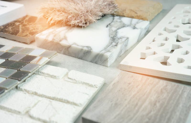 Samples of Material, Wood , on Concrete Table.Interior Design Select ...