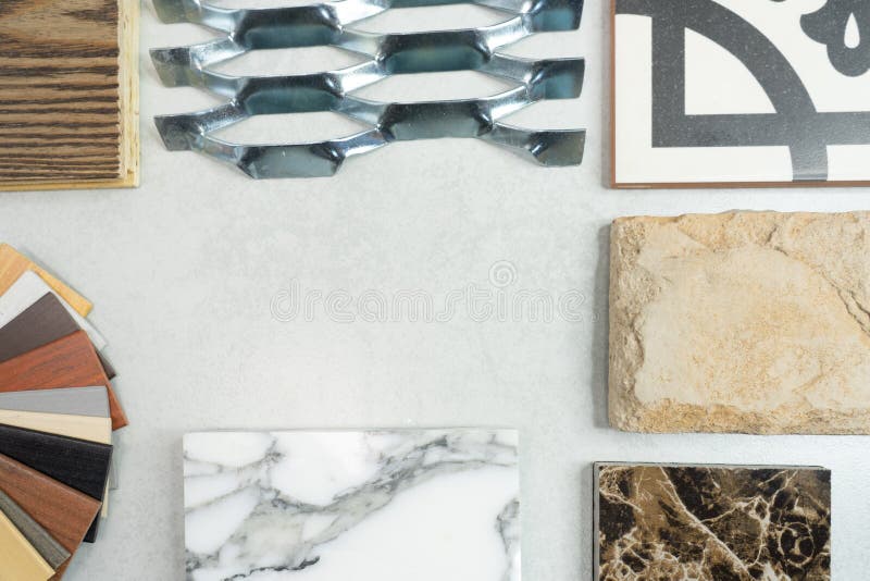 Samples of Material, Wood , on Concrete Table.Interior Design Select ...