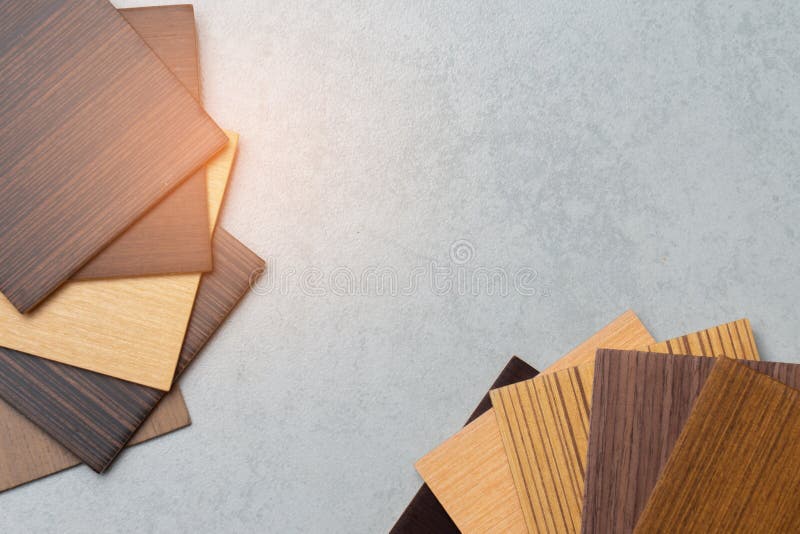 Samples of Material, Wood , on Concrete Table.Interior Design Select ...