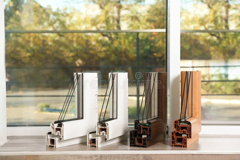 Samples of Modern Window Profiles on Sill Indoors. Stock Image - Image ...