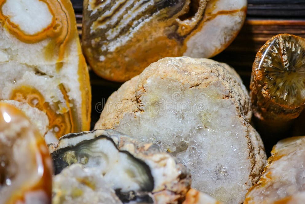 Samples of Polished Stones and Minerals Stock Image - Image of orange ...