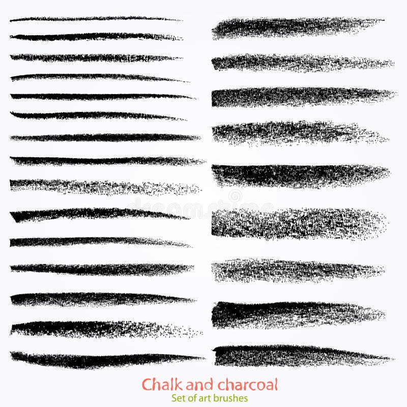 A Set of Vector Brushstrokes. Chalk and Charcoal. Vintage Vector Brush ...