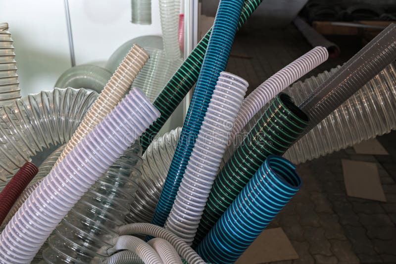 Samples of Spiral Hoses in the Store Stock Image - Image of blue ...