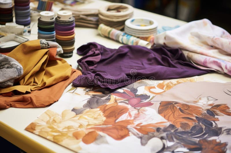 Samples of Textile Fabrics Next To Drawings of Clothes Stock Image ...