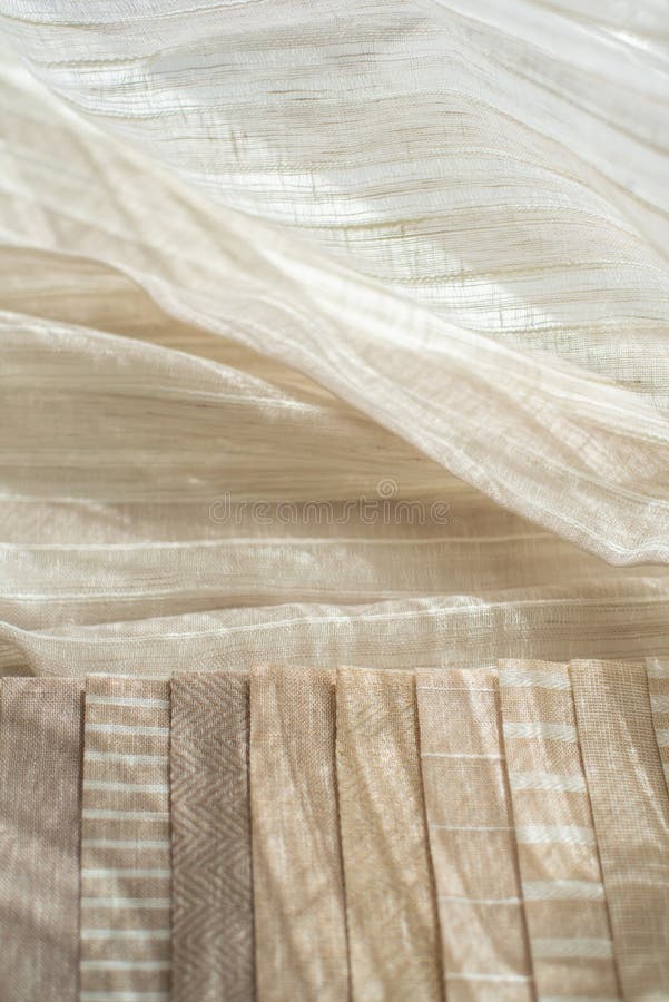 Samples of Thin Linen Tulle Striped in Beige Colors. Samples of Linen ...