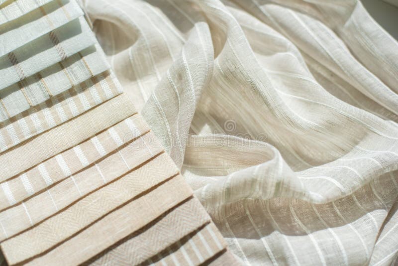 Samples of Thin Linen Tulle Striped in Beige Colors. Samples of Linen ...