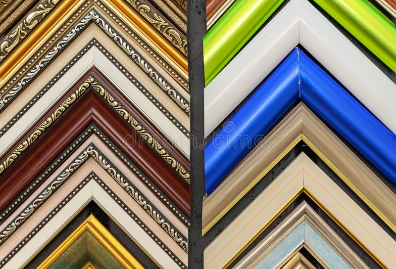 Samples of Wooden Frames for Paintings and Photographs Stock Photo ...