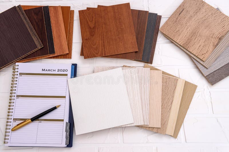 Samples of Wooden Planks with Diary and Pen Stock Photo - Image of ...