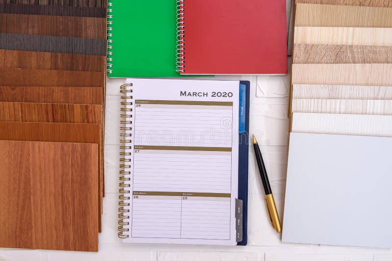 Samples of Wooden Planks with Diary and Pen Stock Photo - Image of ...