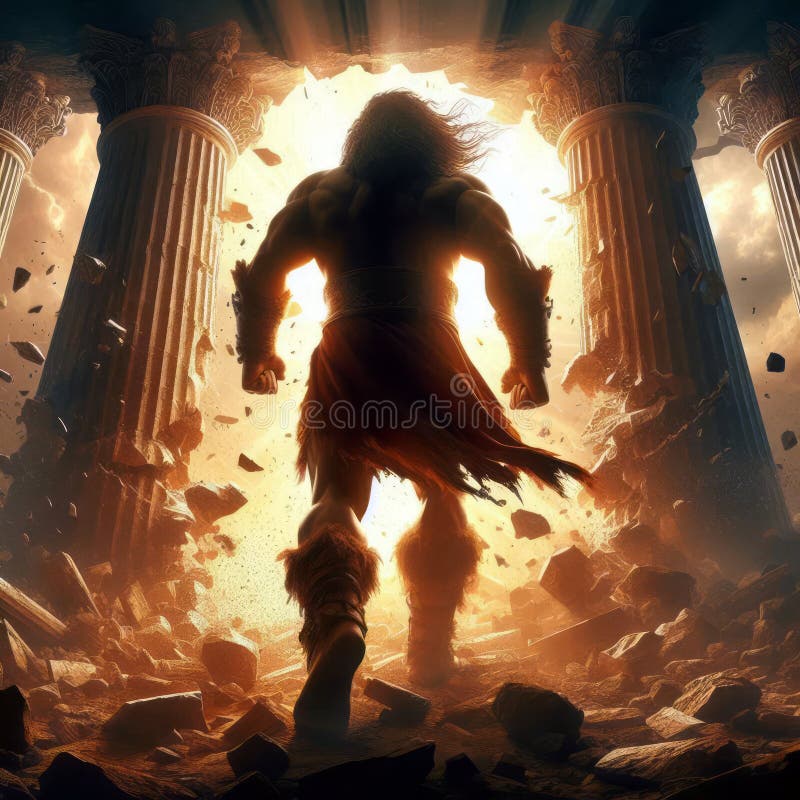 Samson Brings Down the Columns Stock Illustration - Illustration of ...