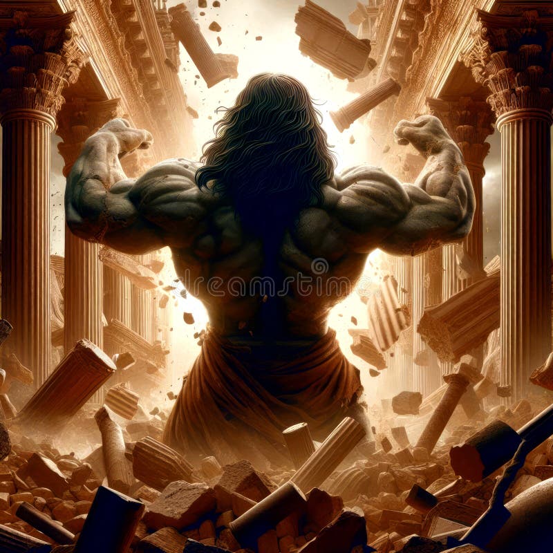 Samson Brings Down the Columns Stock Illustration - Illustration of ...