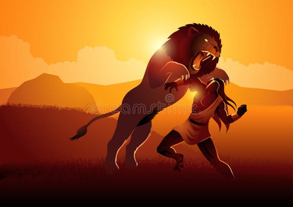 Samson Fighting the Lion stock vector. Illustration of hebrew - 265260195
