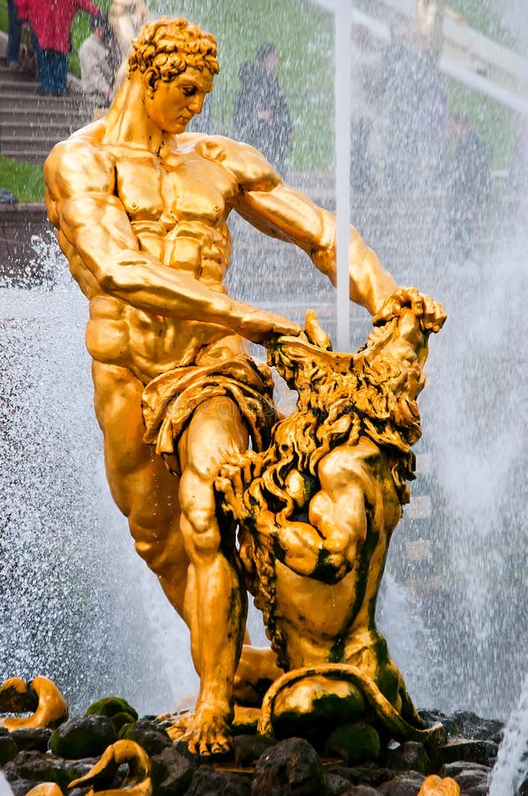 Statue Samson stock image. Image of water, petrodvorets - 1263687