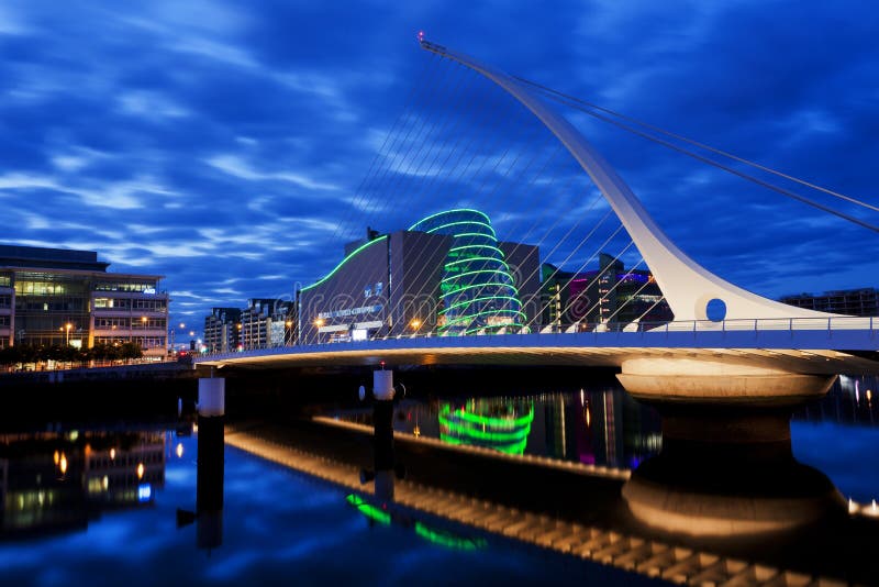 Dublin Night Scene with Ha`penny Bridge and Liffey River Lights ...