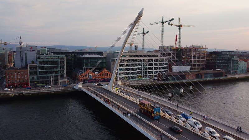 Samuel Beckett Bridge Over River Liffey in Dublin - Aerial View ...