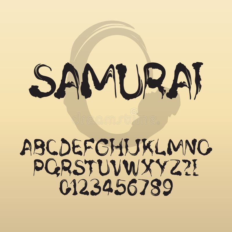 Samurai, Abstract Japanese Brush Font and Numbers Stock Vector ...
