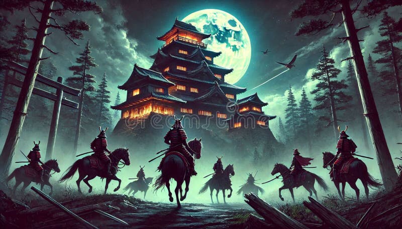 Samurai Ambushing Castle at Night Wallpaper Stock Illustration ...