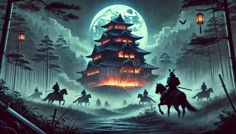 Samurai Ambushing Castle at Night Wallpaper Stock Illustration ...