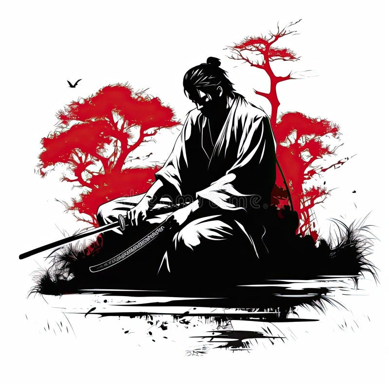Samurai art anime drawing stock illustration. Illustration of person ...