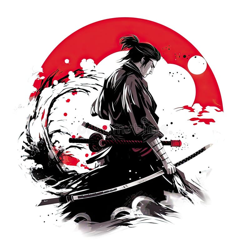 Samurai anime style stock illustration. Illustration of backdrop ...
