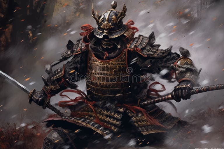 A Samurai in Armor in Attack Position. Japanese Samurai Stock ...