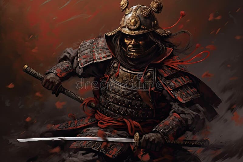 A Samurai in Armor in Attack Position. Japanese Samurai Stock ...