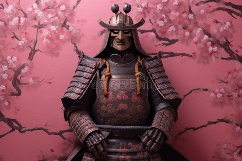 Samurai Armor with Cherry Blossom Background Stock Illustration ...