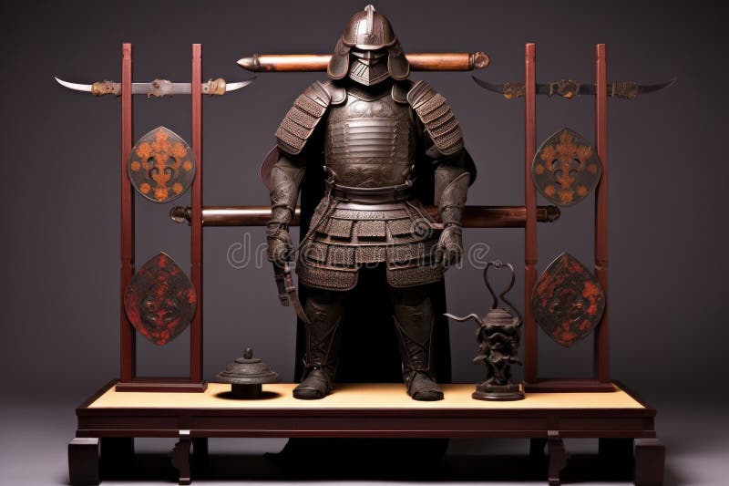 Samurai Armor Displayed on Wooden Stand Stock Illustration ...