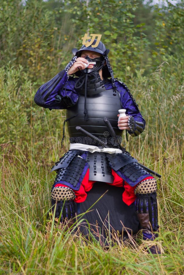 Samurai in Armor Drinking Sake from Cup Stock Image - Image of warrior ...