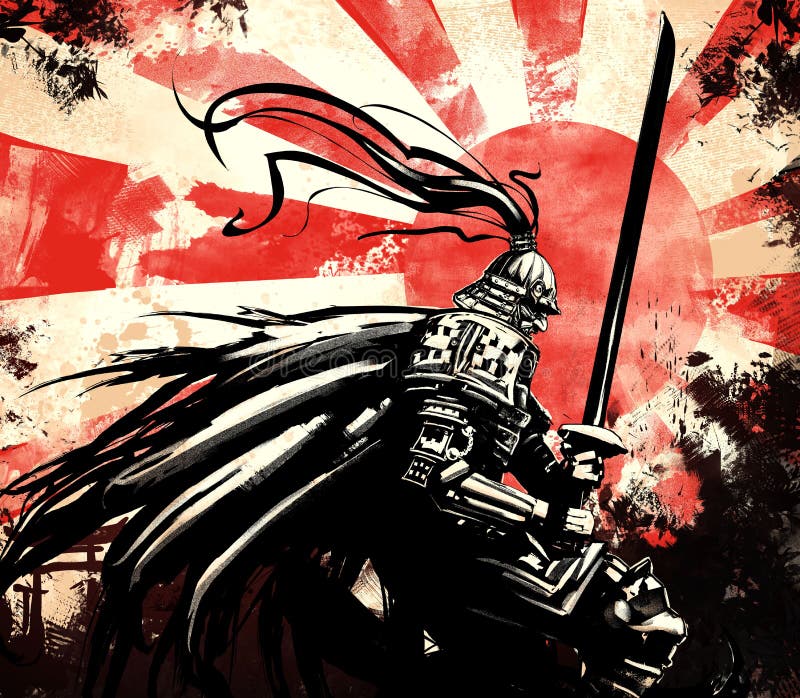 Samurai in a long cloak stock illustration. Illustration of fight ...