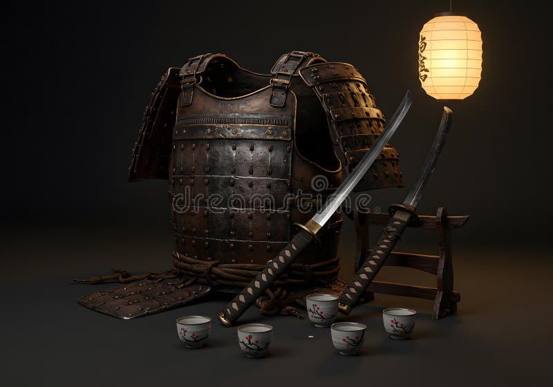 Samurai Armor and Swords Still Life Stock Illustration - Illustration ...