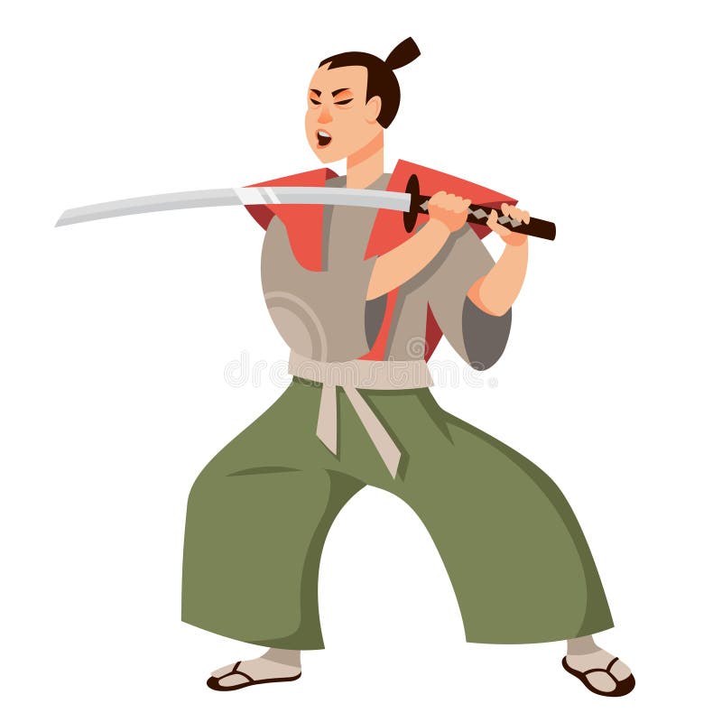 Samurai in Attacking Position. Stock Vector - Illustration of character ...