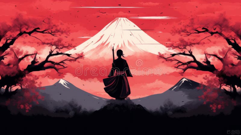 Samurai on the Background of Mount Fuji Stock Illustration ...