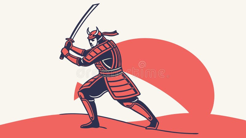 Samurai in Battle Pose, Powerful Warrior Stance, Vector Design ...