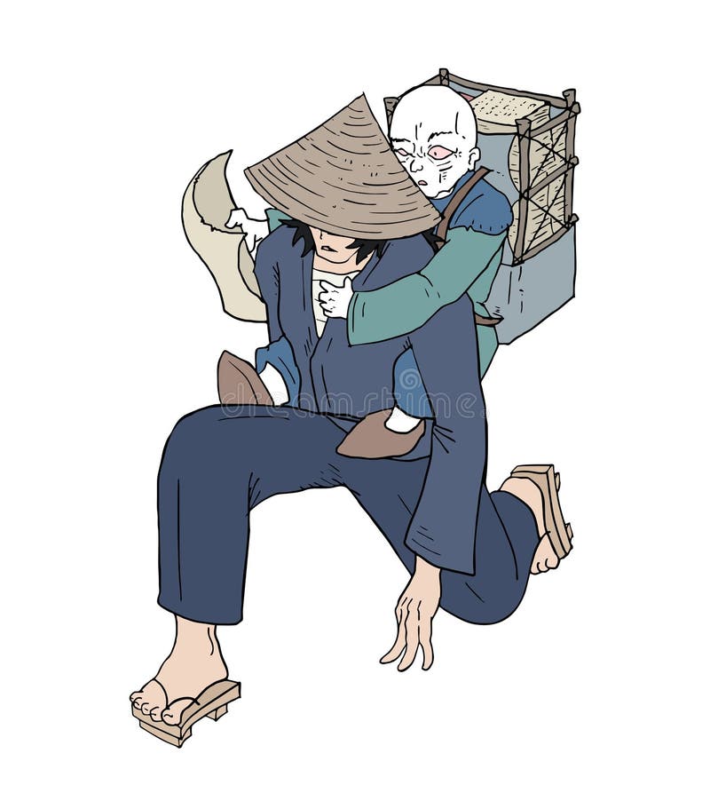 Samurai Carrying an Old Man on His Back Stock Vector - Illustration of ...