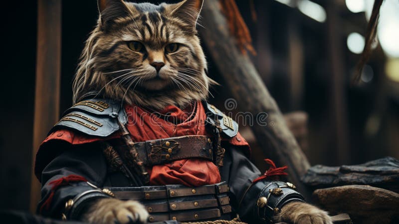 Samurai Cat Traditional Japanese. Cat Wearing Samurai Uniforms ...