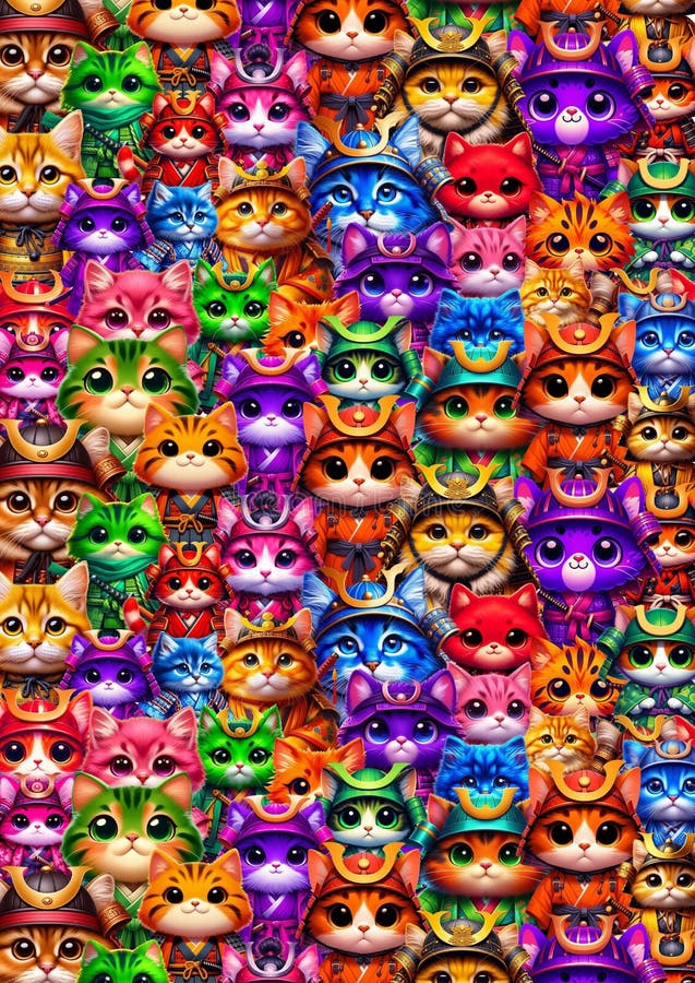 Samurai Cats Pattern stock illustration. Illustration of character ...