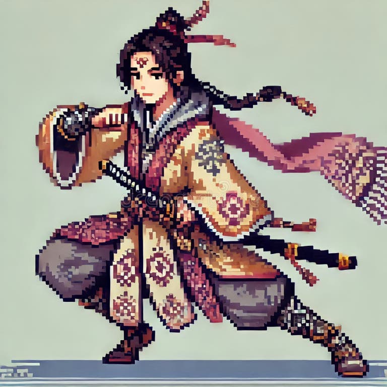 Samurai Character Vector Design with Modern Costume,pixel Art Stock ...