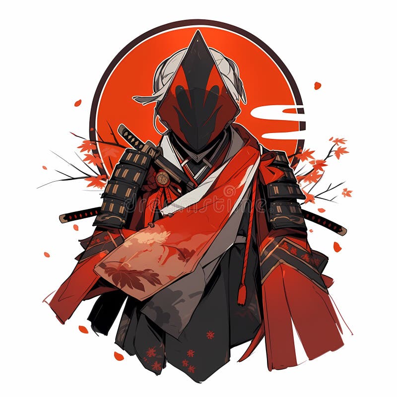 Samurai Characters Drawnin the Middle of the Frame Red Color Fully ...