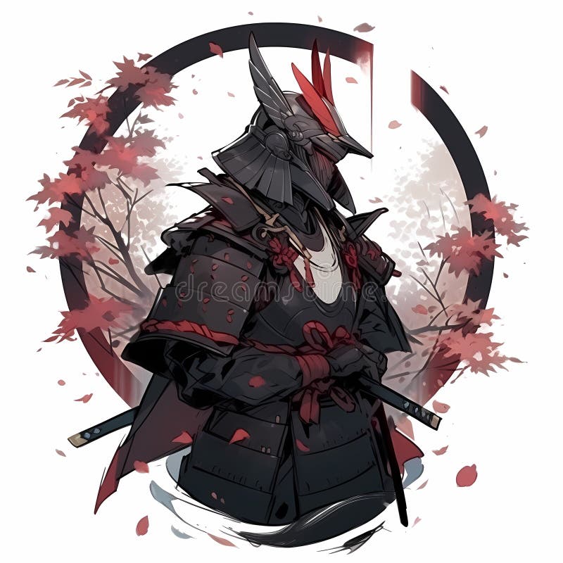 Samurai Characters Drawnin the Middle of the Frame Red Color Fully ...