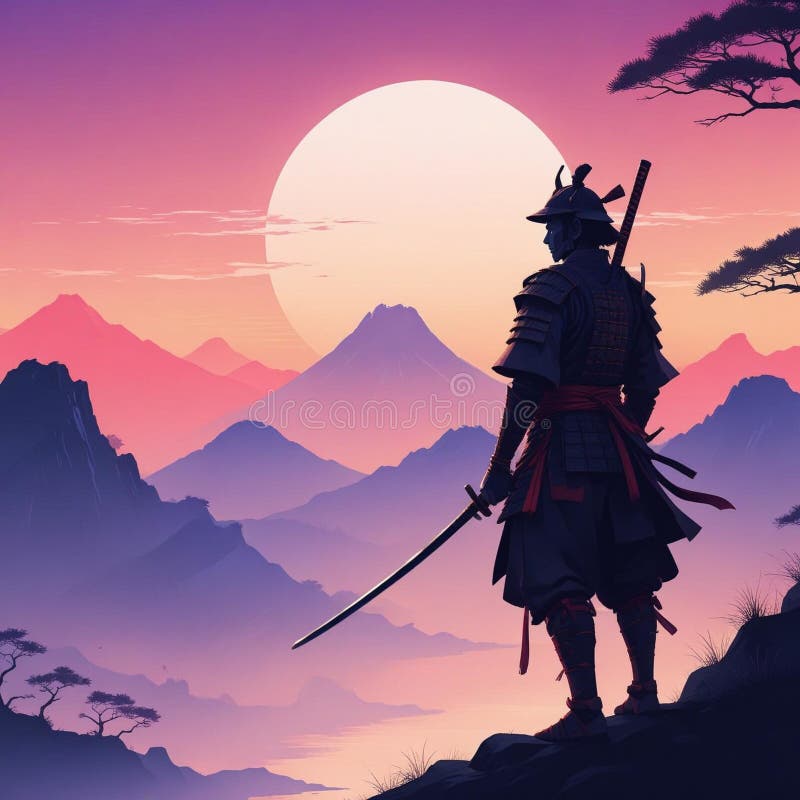 Samurai at Dawn: a Gradient Masterpiece Stock Illustration ...