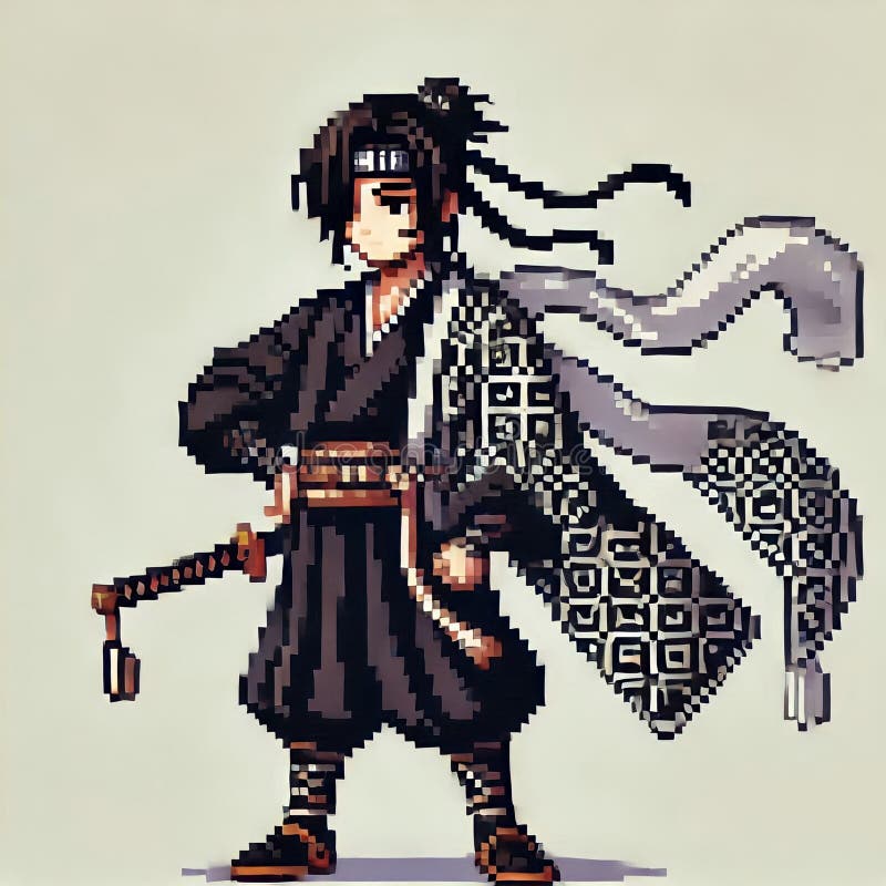 Samurai Design with Black Uniform, Pixel Art Stock Illustration ...