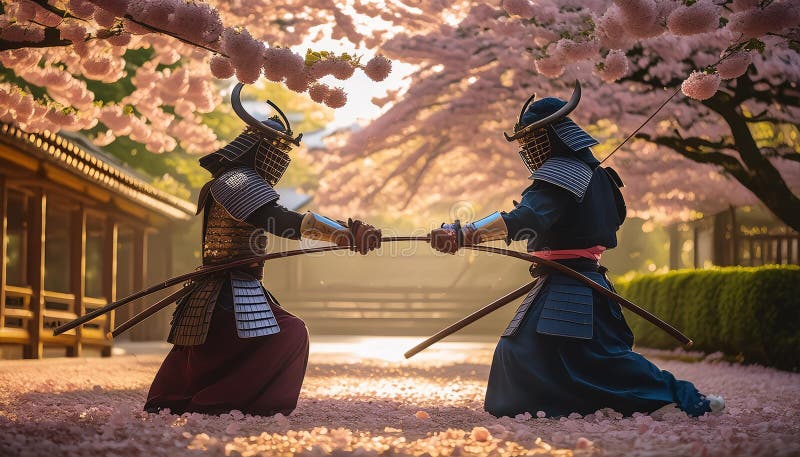 Samurai Duel - an Intense Duel between Two Samurai Warriors in a Cherry ...