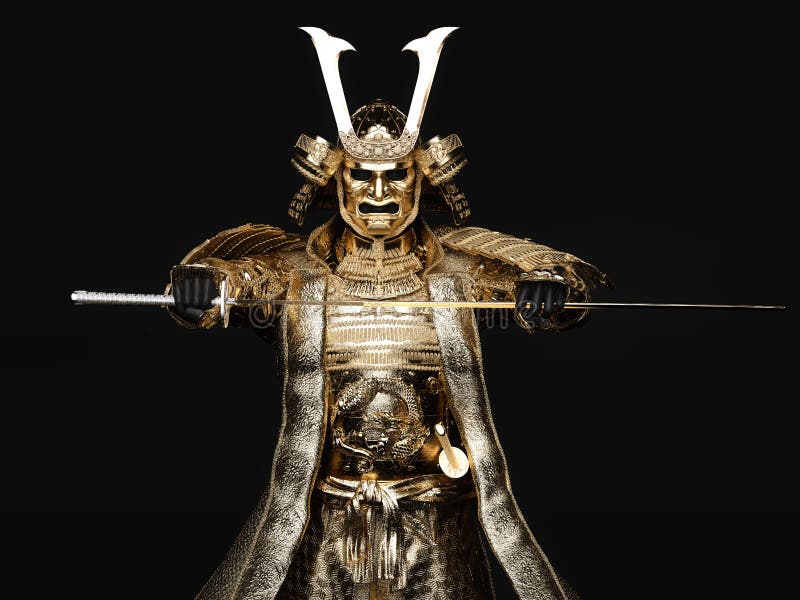 Samurai Figure Wearing Gold Armor and Drawing a Sword Stock ...