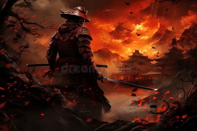 Samurai Fire Digitalart. Generate Ai Stock Illustration - Illustration of digitalart, master ...