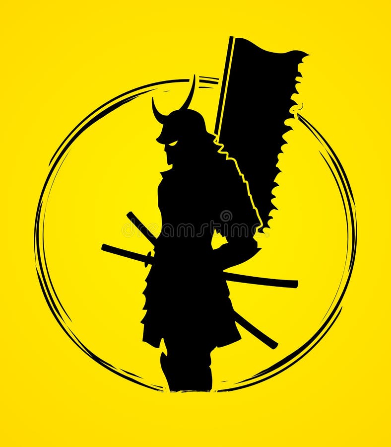 Samurai with flag graphic stock vector. Illustration of katana - 82050577