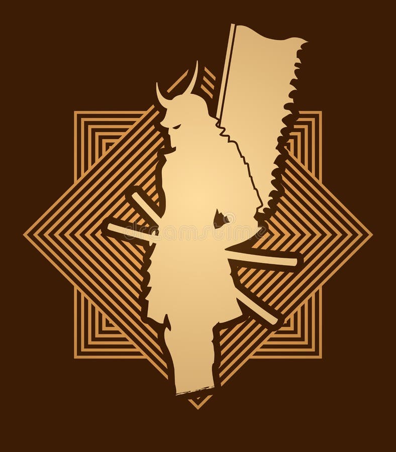 Samurai with flag graphic stock vector. Illustration of katana - 82050577