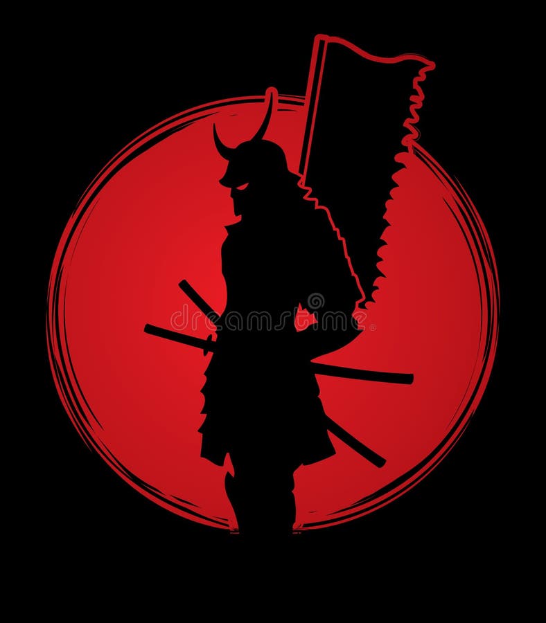 Samurai with flag graphic stock vector. Illustration of katana - 82045867