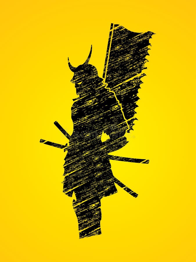 Samurai with flag graphic stock vector. Illustration of character ...